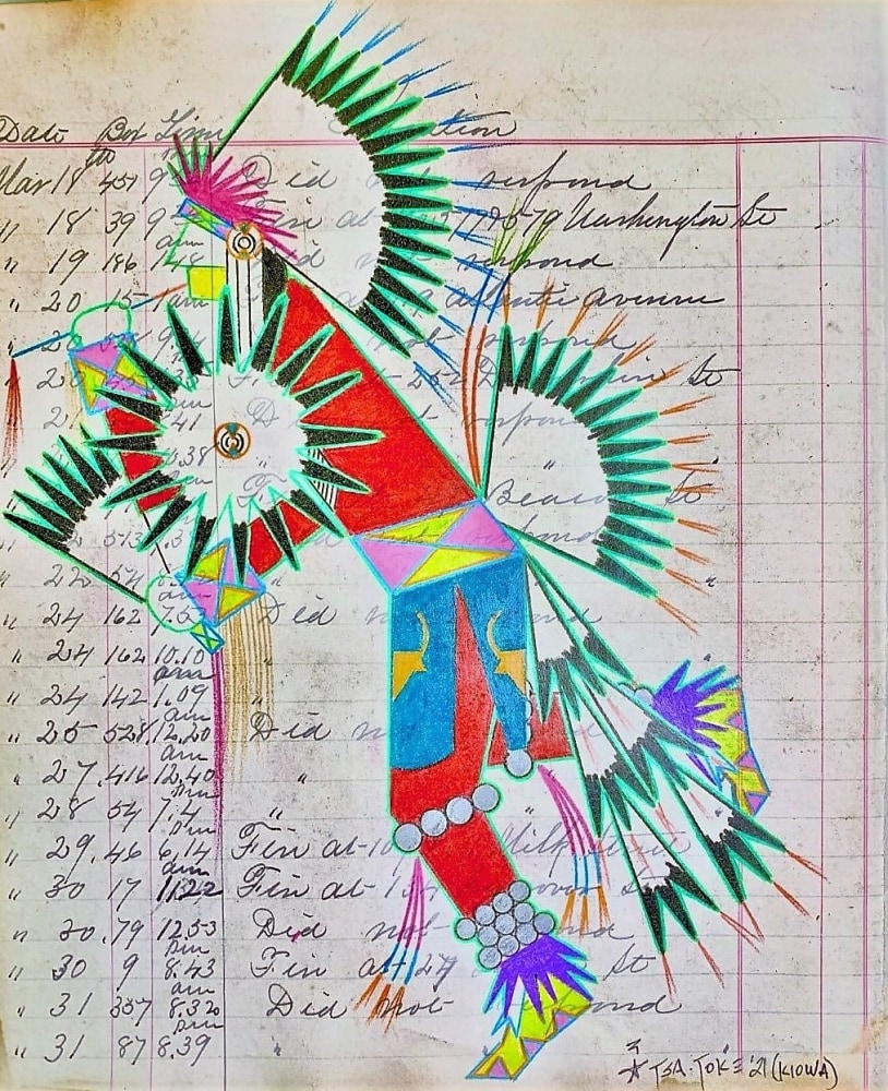 Depictions of the Past, Kiowa Ledger Art - Beau Tsatoke - Viewing Room - Indian Arts and Crafts ...