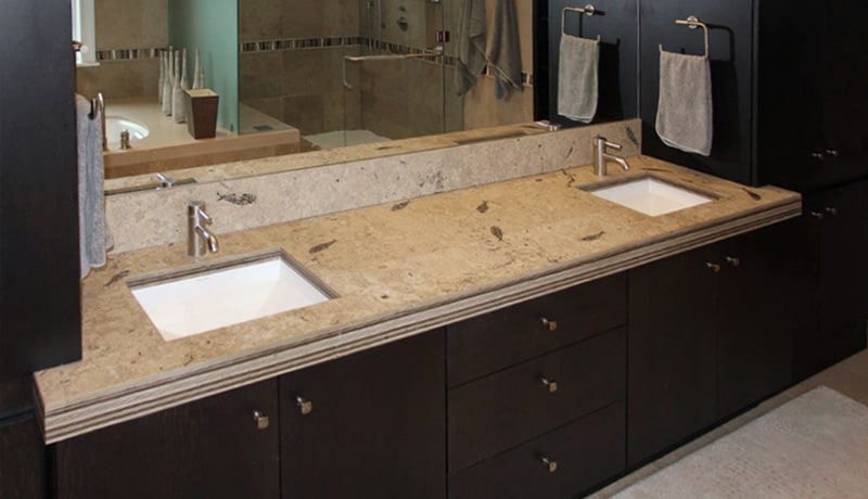 Fossil Shower Walls & Fossil Vanity Tops - - Custom Interiors - Natural ...