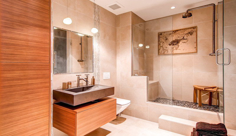 Fossil Shower Walls & Fossil Vanity Tops - - Custom Interiors - Natural ...