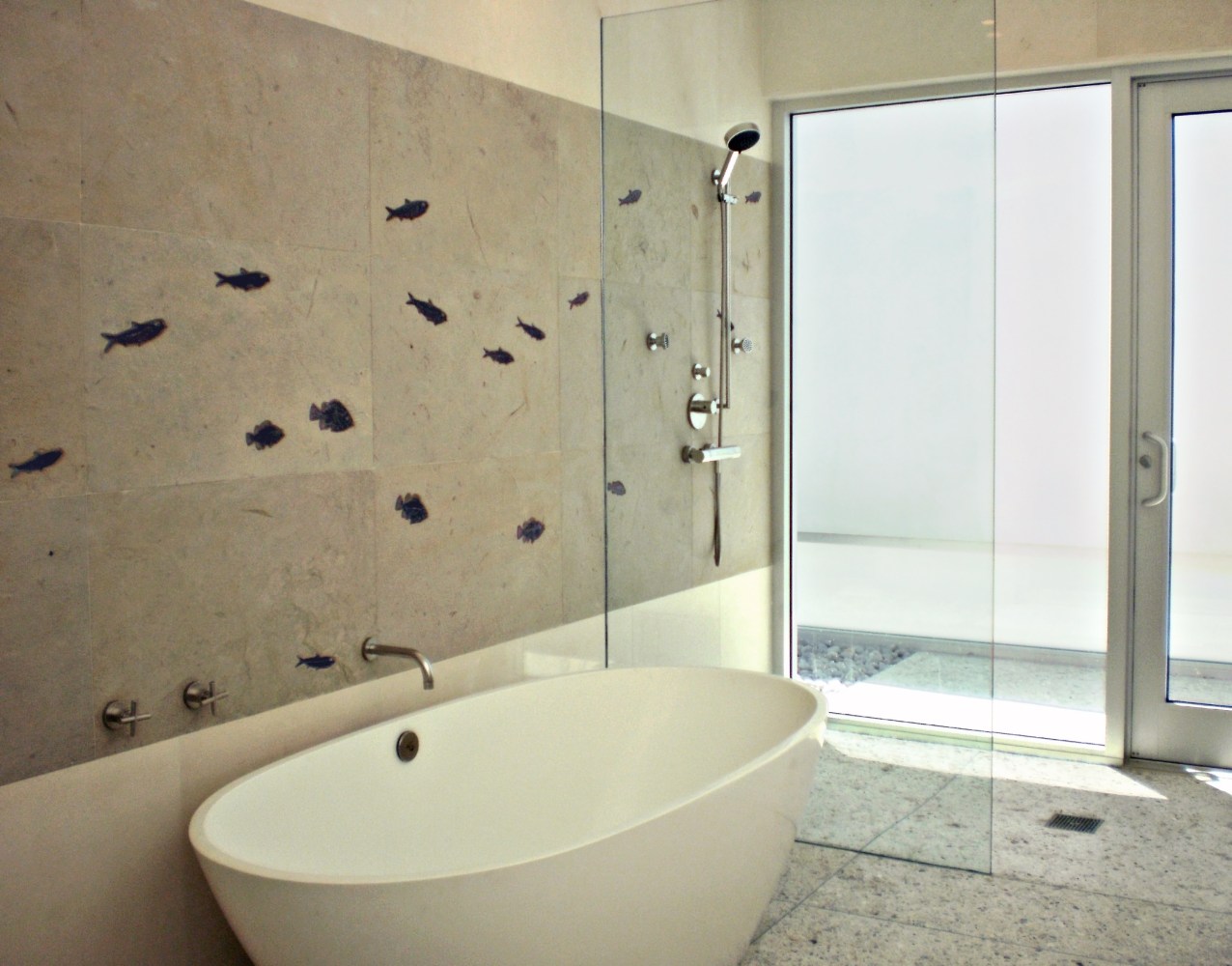 Fossil Shower Walls & Fossil Vanity Tops - - Custom Interiors - Natural ...