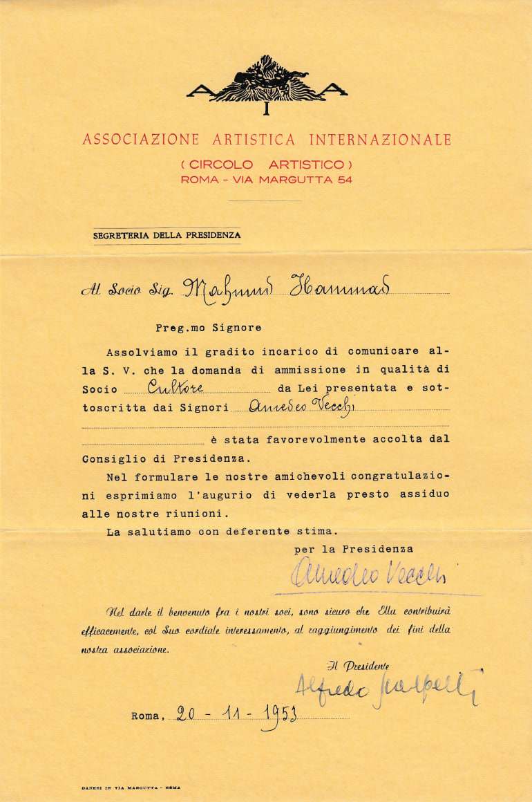 Mahmoud Hammad - Certificates from Rome - MASA-Items - Atassi Foundation