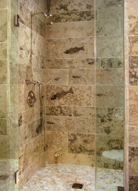 Fossil Shower Walls & Fossil Vanity Tops - - Custom Interiors - Natural ...