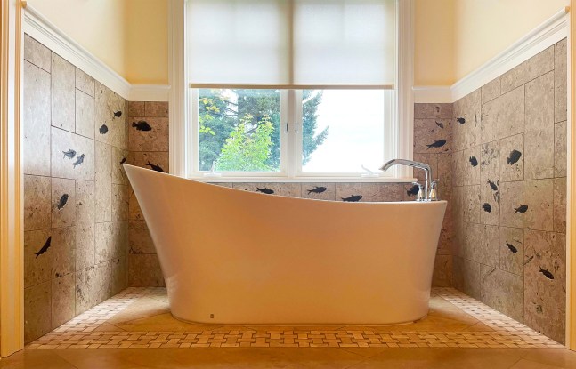 Fossil Shower Walls & Fossil Vanity Tops - - Custom Interiors - Natural ...